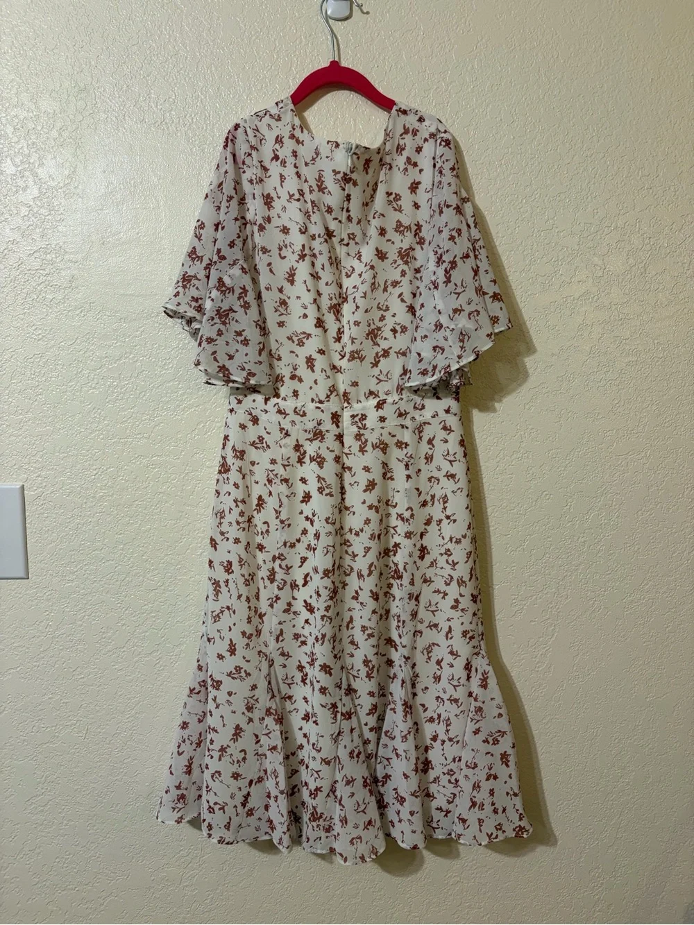Dresses | Ivory Midi Dress With Rust Floral Print And Flutter Sleeves ...